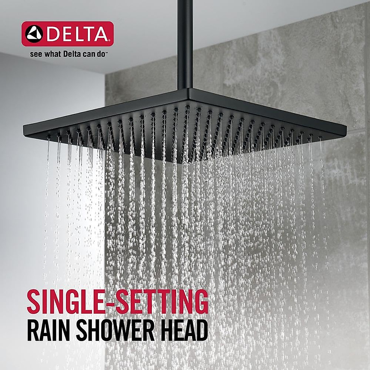 Delta Faucet Single-Spray Raincan Shower Head, Black Shower Head, Rainfall Shower Head, Square Shower Head, Metal Shower Head, 2.5 GPM Flow Rate, Matte Black 52159-BL25