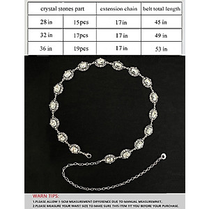 BEMYLV Bling Western Silver Chain Belts for Women Dresses Sparkly Rhinestone Waist Belt for Wedding Evening Dress