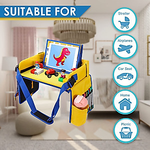 LoveAmoo Kids Travel Tray, Organizer, Toddler Car Seat, Lap Tray, Snacks Table & Dry Erase Board in Car for Child Road Trip Travels (Boys and Girls)