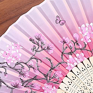 PHONME Multipurpose 5 pcs Chinese Japanese Style Silk Fan Folding Fan Wedding Art Gifts Dance Hand Held Fan Vintage Bamboo Folding Hand Flower Fan for Decoration Vintage Style (Color : Y)