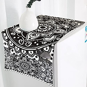 GVFTG Black and White Lotus Mandala Style Washing Machine Top Cover Washer and Dryer Top Covers Fridge Dust Proof Cover Washing Machine Top Cover with Refrigerator Storage Organizer Bags 51x21 Inch