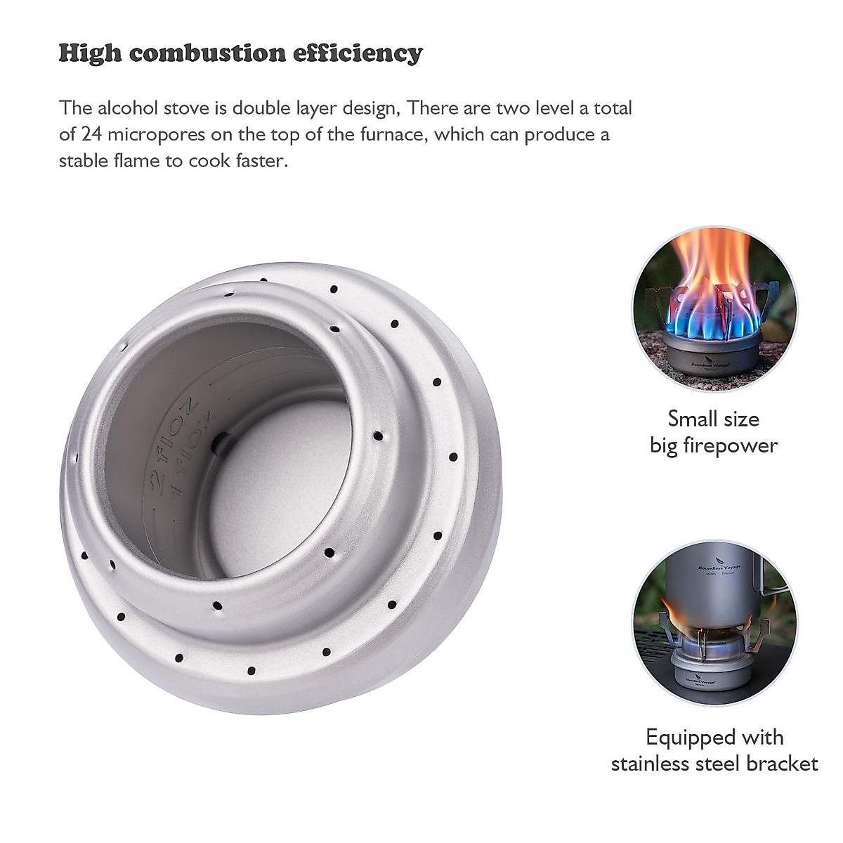 iBasingo Titanium Mini Spirit Stove Cooker Burner with shelf for Outdoor Camping Picnic Backpacking A-Ti2001C