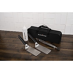 Blackstone 5481 Tabletop 5 Piece Griddle Tool Kit- Outdoor Indoor Grill BBQ Utensils, 2 Stainless Steel Spatulas, 1 Classic Tong, 16Oz Squeeze Bottle, 1 Portable Carry Bag, Black, Silver, White