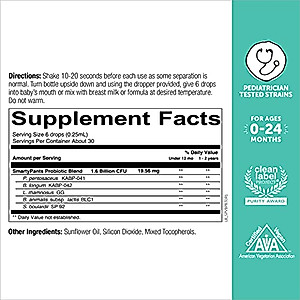 SmartyPants Baby Probiotic Drops: Probiotics for Digestive Health + Comfort & Immune Support, & DHA Vegan Liquid Drops for Babies (0-24 Months), Pediatrician Tested, 1.6 Billion CFU - 30 Day Supply