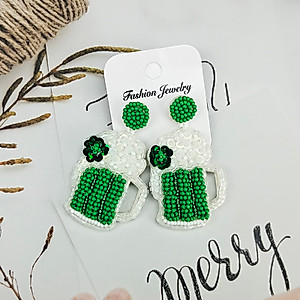 St Patrick's Day Beaded Earrings Green Beer Cup Dangle Earrings St Patrick's Day Accessories Costumes Jewelry for Women Gifts