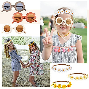 A1diee 12Pcs Groovy Retro Sunglasses Headbands Party Favors Boho Hippie Round Flower Polarized Eyewear Multicolor Daisy Flower Crown Costume Accessories Set 60s Festival Party Gifts for Kids