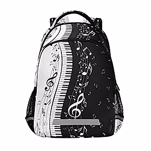 Unique Piano Music Note Backpack, Musical Theme Casual Daypack Laptop Backpack Outdoor Sports Shoulder Bag Safe Reflective Stripes