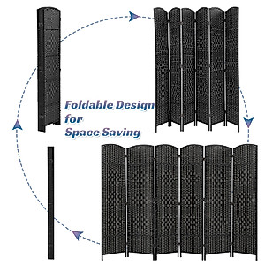 6 Panel Room Divider Folding Privacy Screens 6 FT Tall Wall Divider Indoor Portable Partition Wood Room Screen, Black