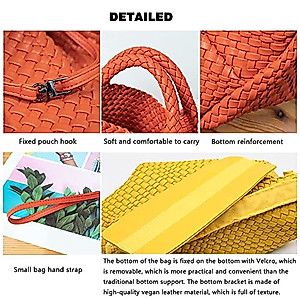 CJSTORE Women Leather Hand-Woven Tote Handbag Fashion Shoulder Top-handle Bag Large Capacity Underarm Bag with Purse Black