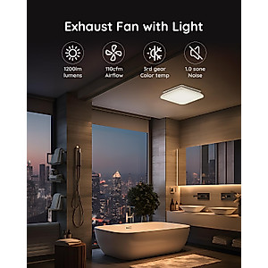 Fitop Bathroom Exhaust Fan with Light,Ceiling Mount Shower Ventilation Exhaust Fan with Light,110 CFM 1.0 Sones Bathroom Vent Fan with Light,43W Bathroom Fan 1200LM LED Light 3000K/4000K/5000K