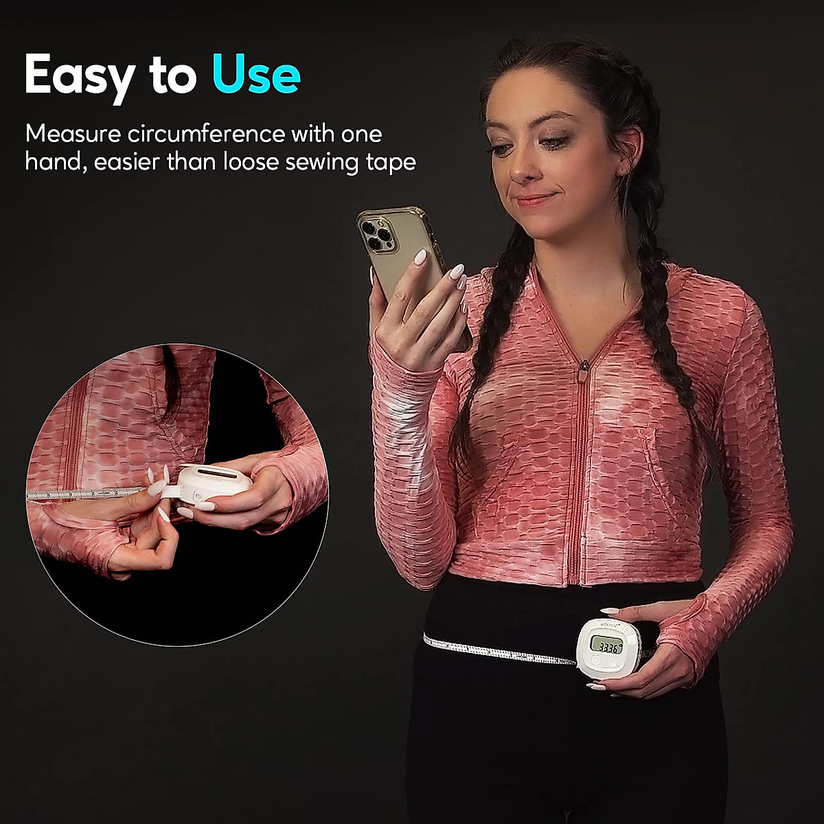 arboleaf Digital Body Measuring Tape, 60in Body Tape Measure, Bluetooth Measuring Tape for Body Measurements, Body Measurement Tape for Weight Loss, Locking, Retractable