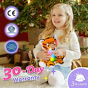 Athoinsu 11'' Light up Tiger Stuffed Animal with LED Night Light Glow in Dark Soft Plush Toy Valentine's Day Children's Day Birthday for Toddlers Kids