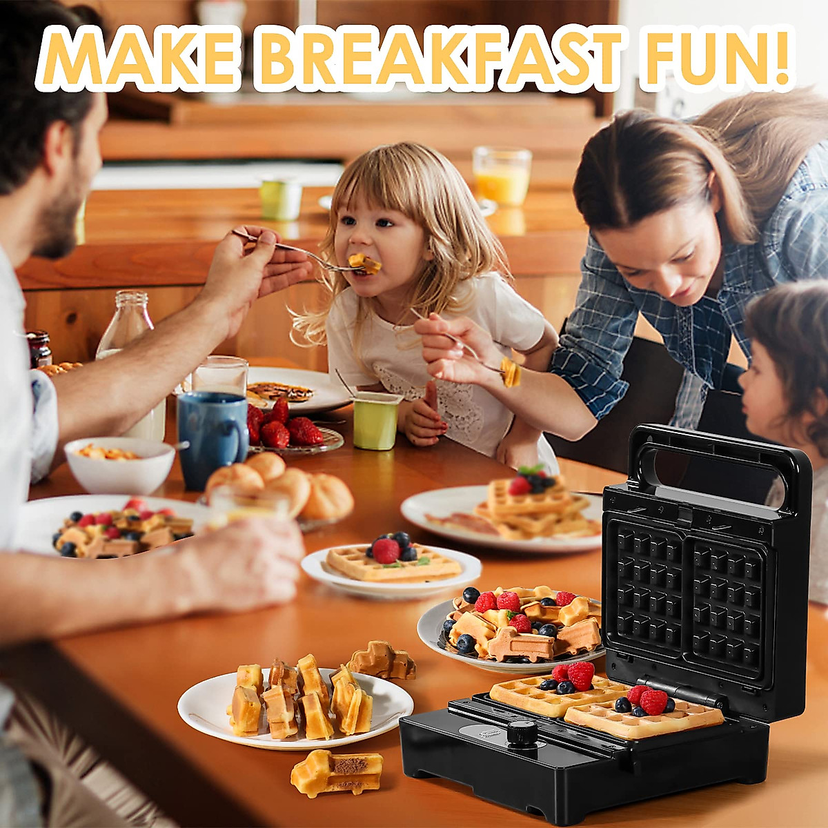 Car Mini Waffle Maker Waffle Iron for Kids 8 Different Cars Shaped Waffles in Minutes, with Timer Knob 2 IN 1 Electric Non-Stick Breakfast Pancake Maker with Removable Plates, Fun Gift for Kids Family