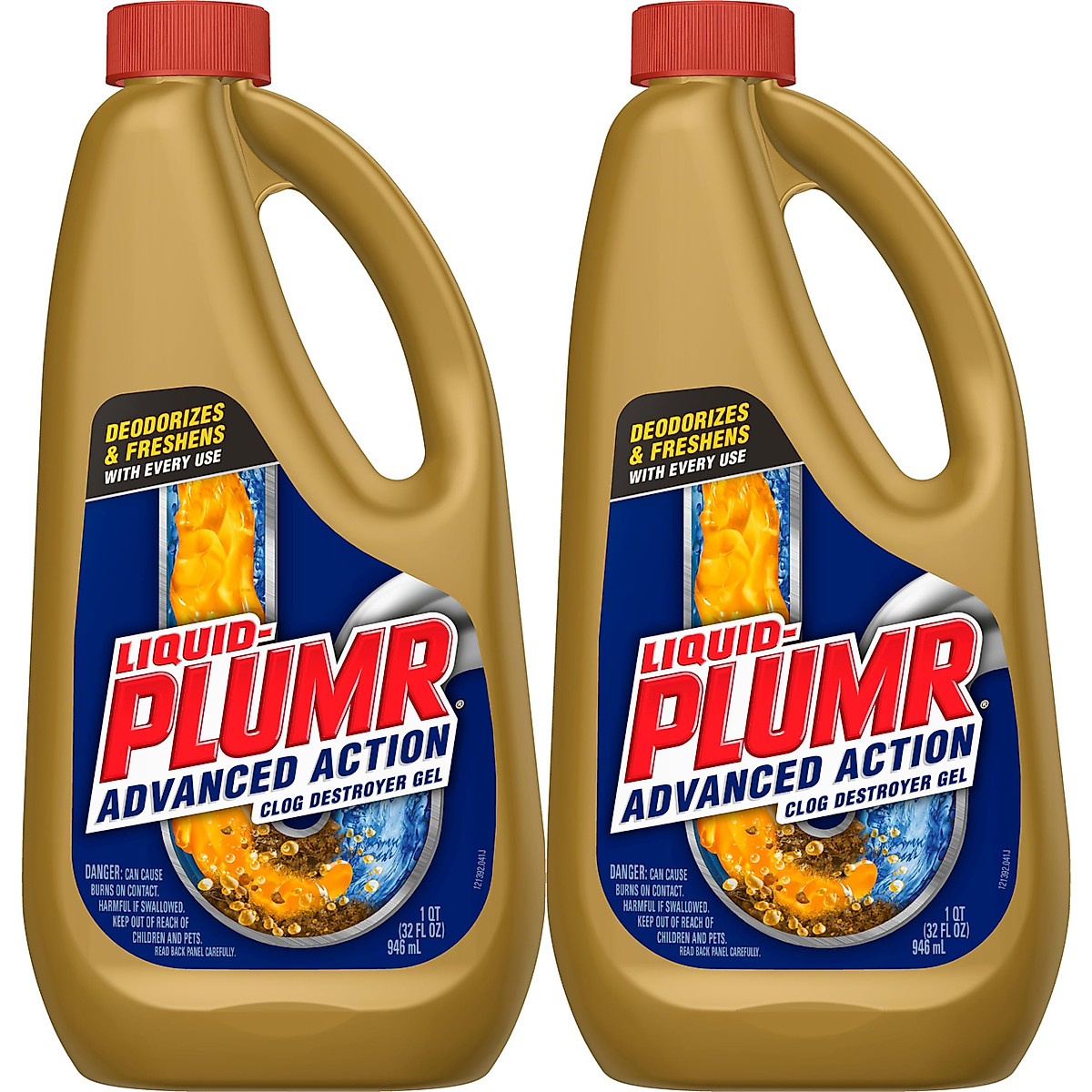 Liquid-Plumr Advanced Action Clog Destroyer Gel, Hair Clog Eliminator, Drain Clog Remover, Liquid Drain Cleaner for Kitchen and Bathroom Use, Safe for All Pipes, 32 Ounces (Pack of 2)
