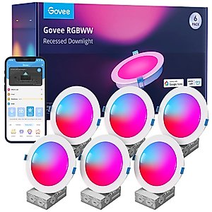 Govee 6 Inch Smart Recessed Lighting, Wi-Fi Bluetooth Direct Connect RGBWW LED Downlight, 65 Scene Mode, Work with Alexa & Google Assistant, LED Recessed Lighting with Junction Box, 1100 Lumen, 6 Pack