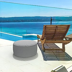 LVTXIII Inflatable Stool Ottoman Footrest with Handle, All Weather Foot Rest, Indoor or Outdoor Use for Home Patio Garden and Camping, D21 x H9, Topanga Stripe Grey