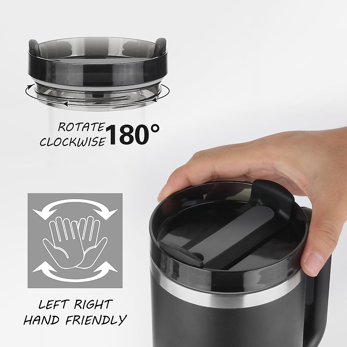 SCORATE 40 oz Tumbler with Handle, Insulated Tumbler with Lid and Straw, Reusable Stainless Steel Vacuum Insulated Water Bottle Travel Coffee Mug Cup Maintains Cold Ice and Heat for Hours (Black)