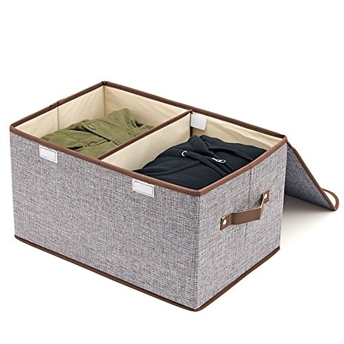 EZOWare Large Storage Boxes [3-Pack] Large Linen Fabric Foldable Storage Cubes Bin Box Containers with Lid and Handles for Nursery, Closet, Kids Room, Toys, Baby Products (Gray)