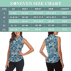 Soneven Womens Sleeveless Button Down Shirts Printed Golf Polo Shirts Summer Business Casual Work Tanks Tops