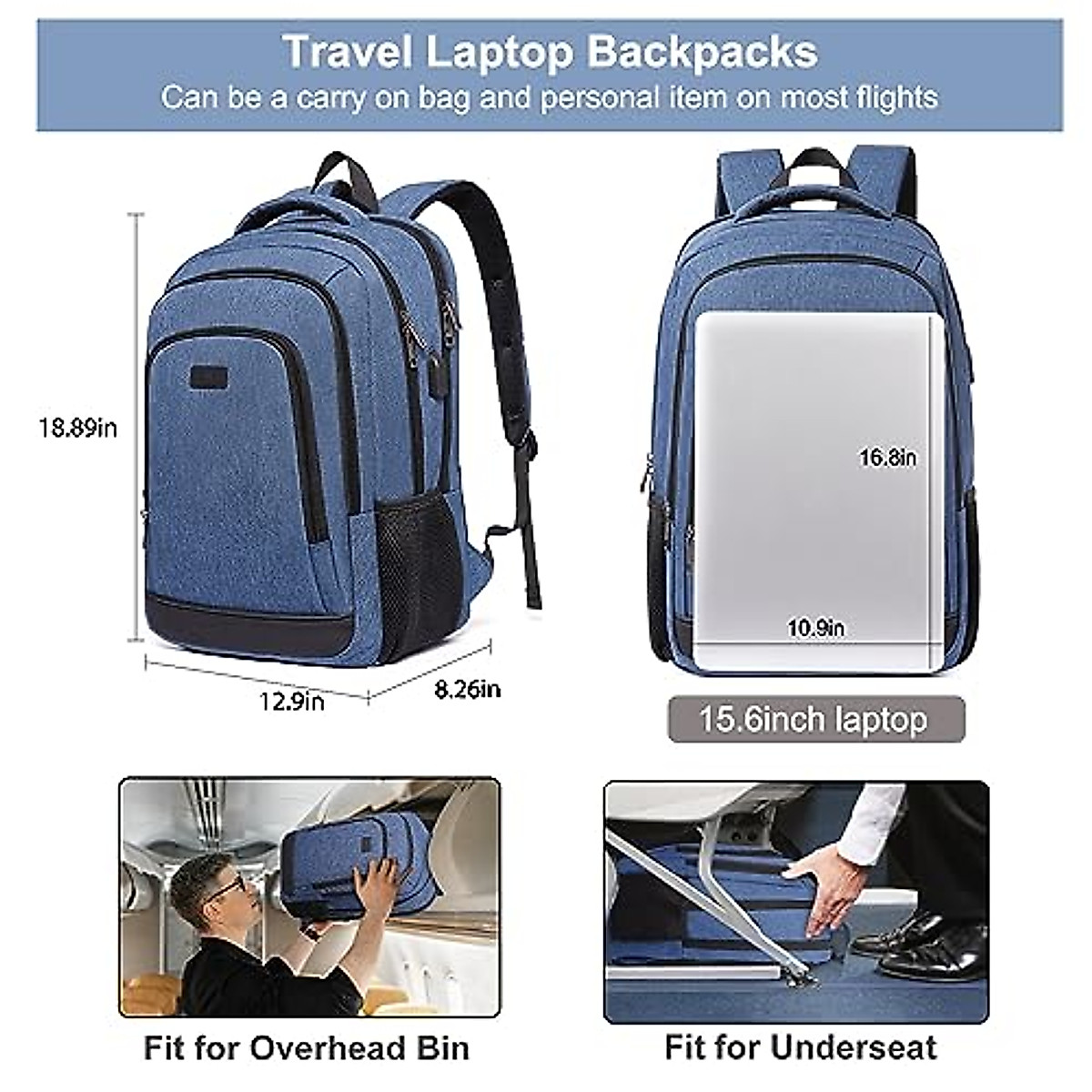 CLUCI Laptop Backpack for Men Women School Backpack College Bookbag for Men Water Resistant Travel Work Backpacks Fits 15.6" Laptop Business Computer Bag with USB Charging Port Dark blue