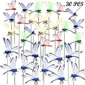 Seasonsky 30 PCS Dragonfly Garden Stakes, 2 Size Artificial Dragonfly Stakes Indoor Outdoor Yard Garden Flower Pot Decoration, Miniature Fairy Garden Decoration