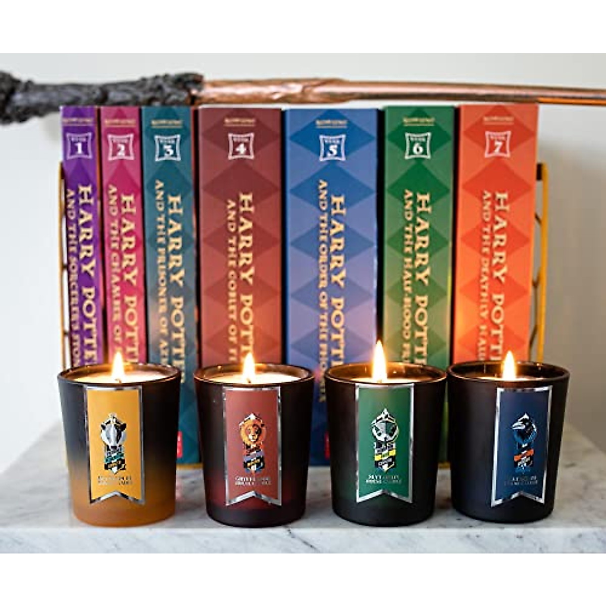 Harry Potter Hogwarts House Scented Soy Wax Candles, Set of 4 with Unique Fragrances | 20-Hour Burn Time | Home Decor Housewarming Essentials, Wizarding World Gifts and Collectibles