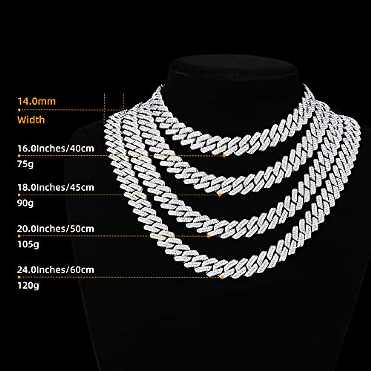 Mens Cuban Link Chain Miami Cuban Necklace 18K Gold Silver Chain Diamond Cut Chains For Men Women 14mm Iced Out Hip Hop Jewelry
