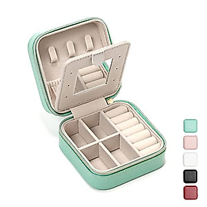 TRODANCE Jewelry Travel Case with Mirror,Small Travel Jewelry Organizer, Portable Jewelry Box Travel Mini Storage Organizer Portable Display Storage Box For Rings Earrings Necklaces Gifts (Blue)