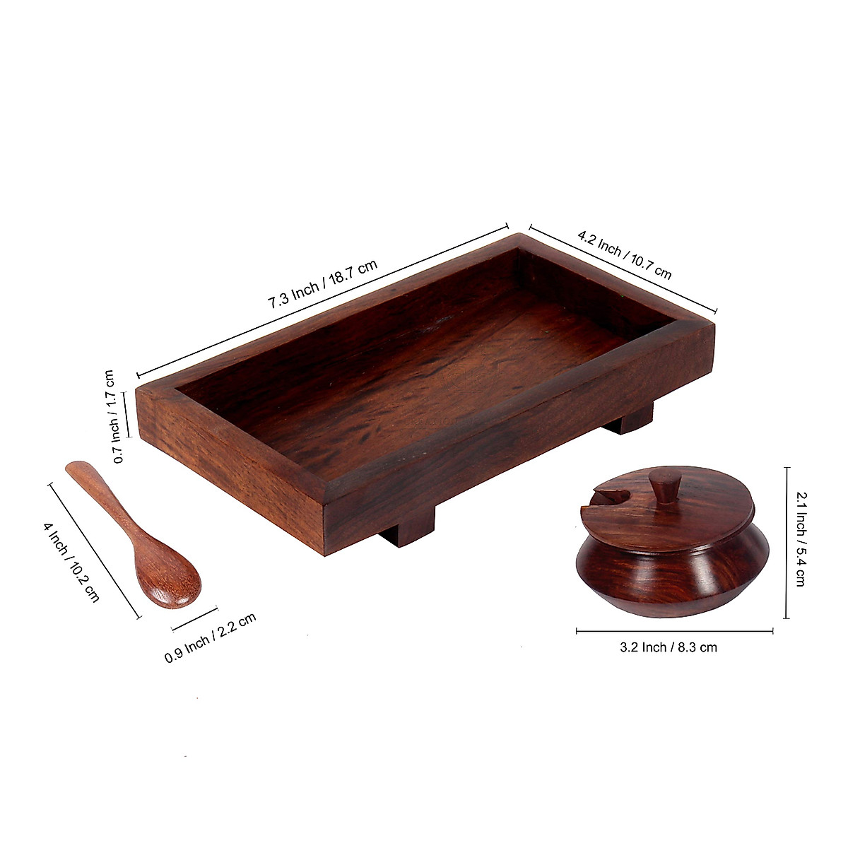 Creation India Craft Wooden Jar Set with Tray and Spoon, 50 ml, 2-Pieces,Indian Rosewood, Refreshner Box Table Top for Dinning Table