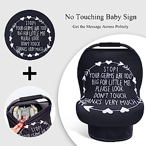 Car Seat Covers for Babies, Nursing Breastfeeding Cover Infant Carseat Canopy, Soft Stretchy Carrier Cover for Stroller High Chair Shopping Cart, Newborn Boy Girl Shower Gift - Stop No Touching Sign