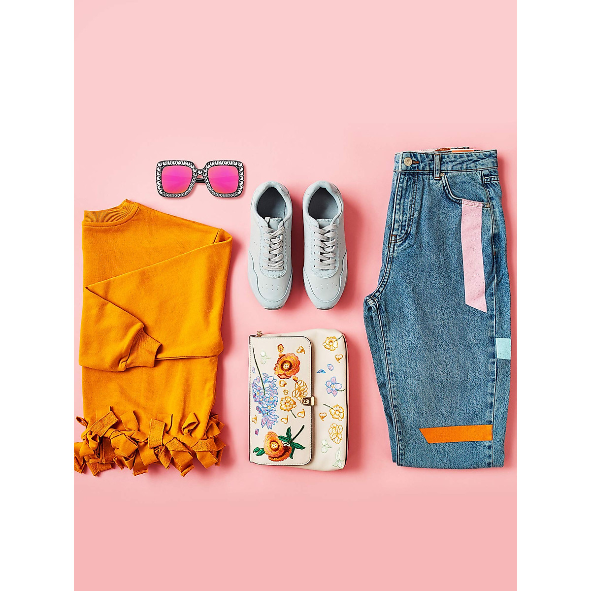 Frienda 6 Pairs Crystal Oversized Square Sunglasses Diamond Glitter Sunglasses Retro Thick Frame Sunglasses(Black, Tawny, Purple, Watermelon Red, Yellow, Silver)