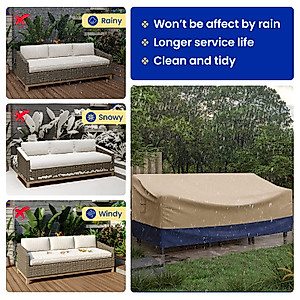 Tangkula Patio Sofa Cover, 3-Seater Waterproof Outdoor Deep Sofa Cover with Padded Handle & Click-Close Straps, Patio Furniture Cover with Air Vent, Heavy Duty PU Couch Cover, 77”W x 43”D x 30”H