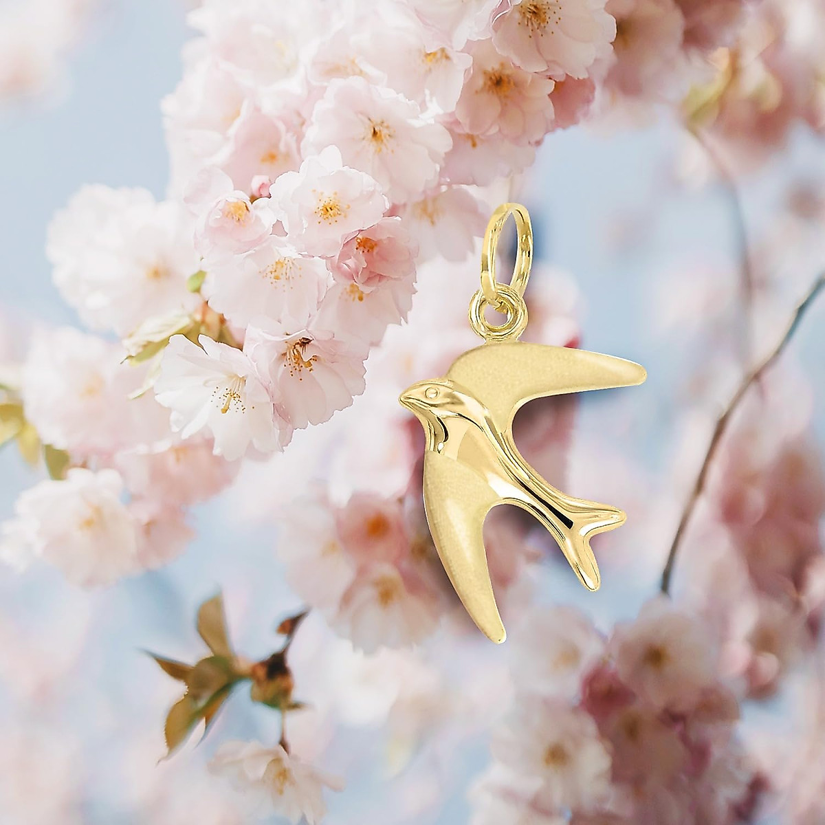 Lucchetta - Yellow Gold Swallow Wings of Freedom Pendant: Symbol of Journey and Homecoming, Womens 14k Charms for Necklaces and Chains