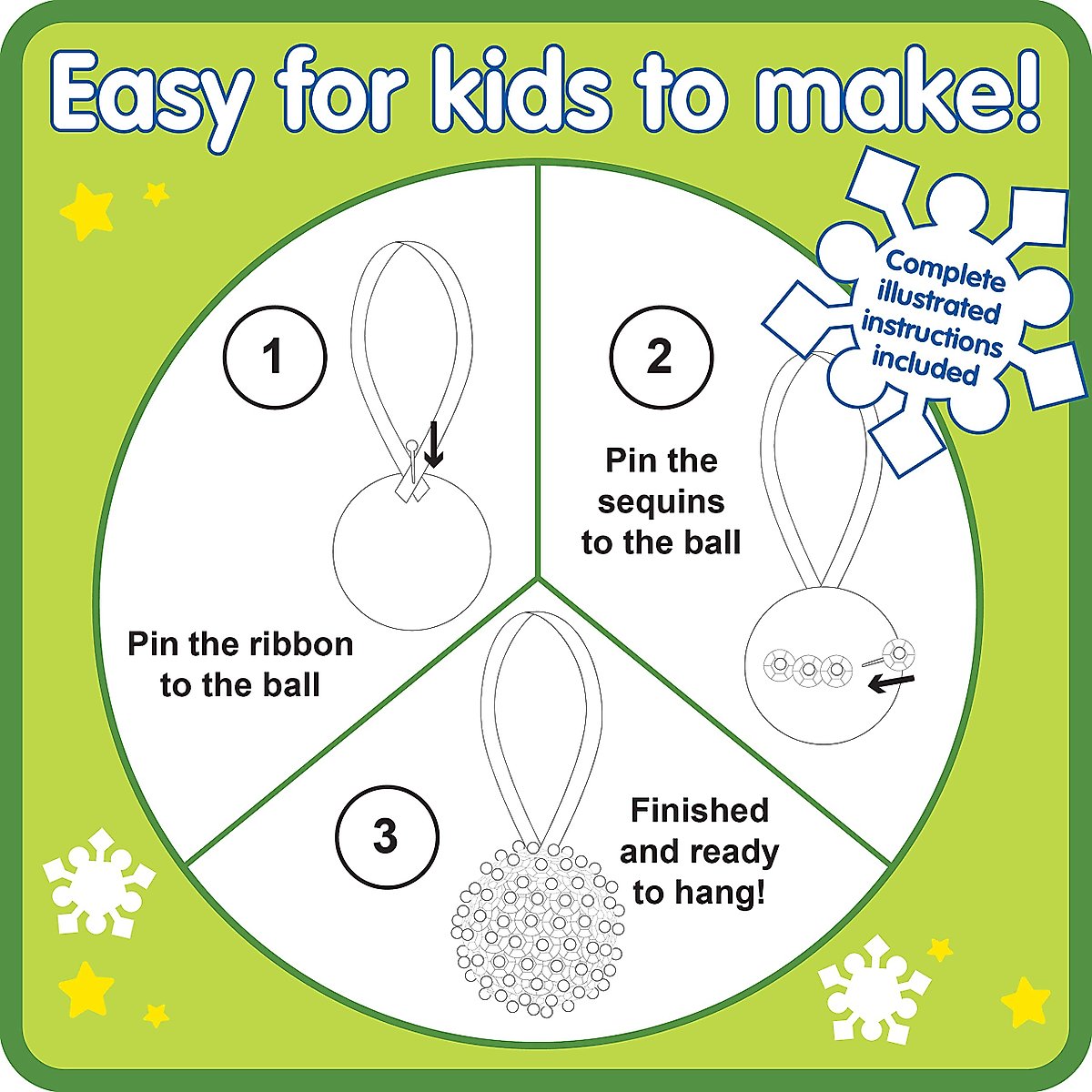 READY 2 LEARN- Create Your Own Sequin Ornaments - Set of 6 - Christmas Crafts for Kids - Christmas Tree Decorations - All Materials Included, Green,Red,Silver