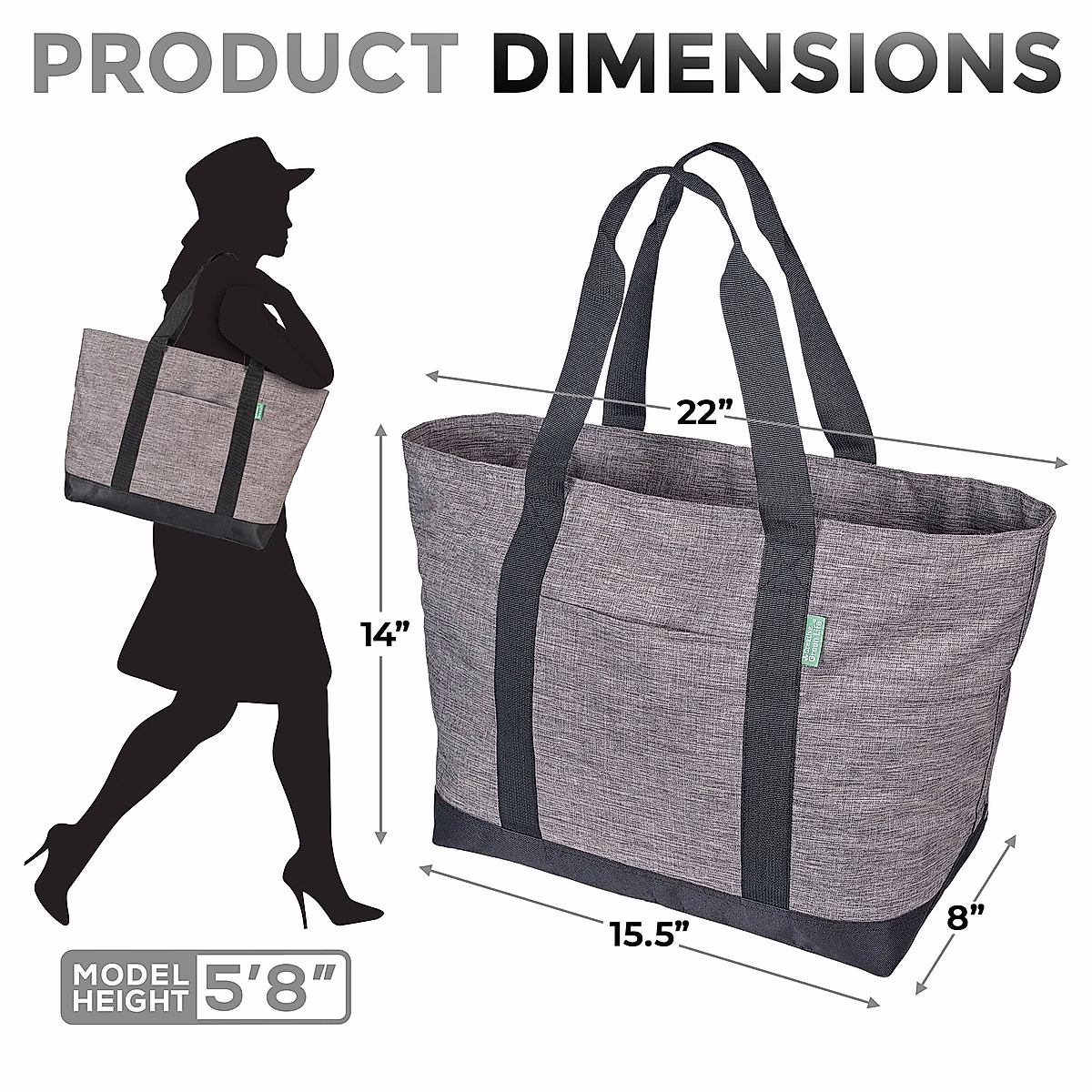 Creative Green Life Extra Large, Sturdy Tote Bag for Women (Gray) | Easy Grip and Extra Large Travel Tote Bag with Zipper | Women Tote Bag for Work