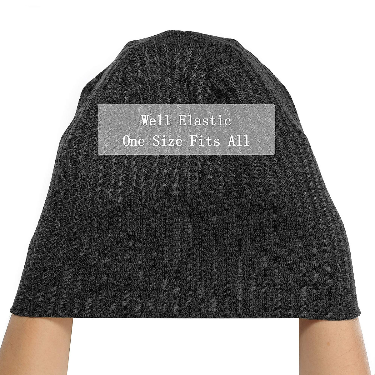 ZLYC Women Fashion Knit Slouchy Beanie Hat Thin Stretch Skull Caps (Solid Black)