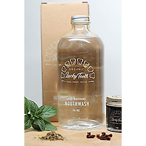Organic MouthWash - Plus WHITENING - Whitens, Refreshes. Food Grade Peroxide + Essential Oils. Vegan and Cruelty Free. Glass Jar 16 OZ
