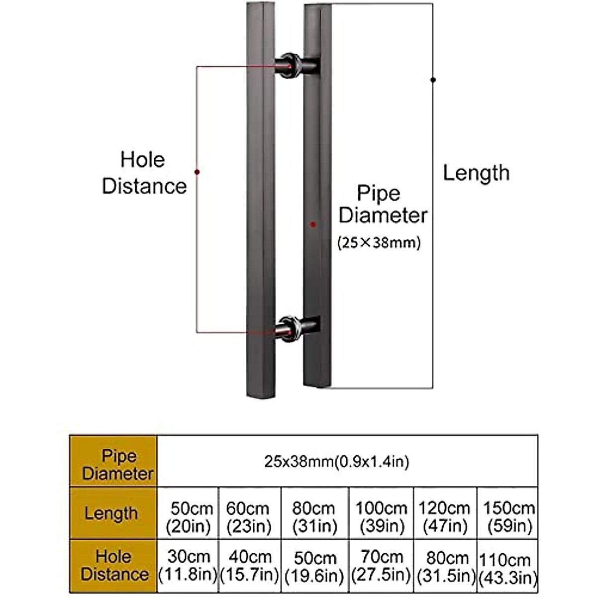 Sliding Barn Door Handle Square Entry Door Handle,Steel Push Pull Door Handle for Shower Glass Sliding/Barn Door/Interior Exterior Door (Black 120Cm)