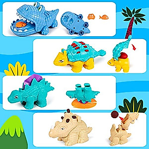 COVTOY Dinosaur Playdough Tool Kit for Toddlers 3 4 5 Year Old Boys Girls, Art & Craft Kit DIY Toy Set Make Your Own Play Dough, Dinosaur Toys for Kids 3-5 (24 Pcs Playdough Bulk Pack)