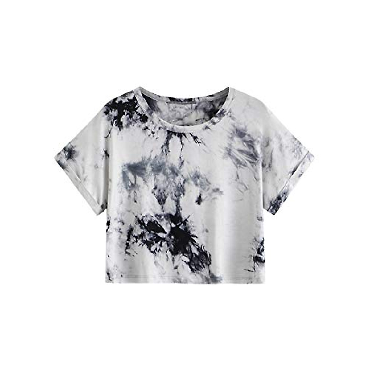 SweatyRocks Women's Round Neck Short Sleeve Casual Tie Dye Crop Top T-Shirt Grey XS