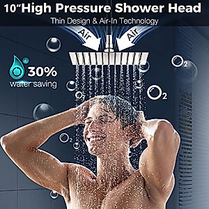PDPBath 10" Rain Shower Head with 16" Adjustable Height&Distance Extension Arm, 304 Stainless Steel High Pressure Rainfall Showerhead, All Metal Square Waterfall Showerhead with Extender - Chrome