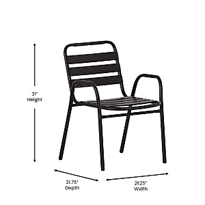 EMMA + OLIVER Jens Stacking Metal Dining Chair - Indoor/Outdoor Dining Chair with Triple Slat Back and Armrests - Dry Assist Slats - Black
