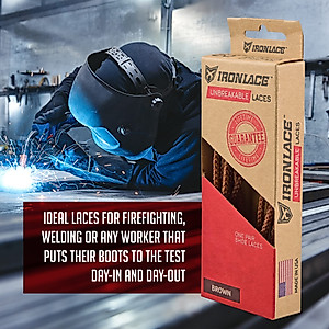 IRONLACE Unbreakable Round Bootlaces - Indestructible, Waterproof & Fire Resistant Boot & Shoe Laces, 1500-Pound Breaking Strength/Pair, Brown, 72-Inch, 3.2mm Diameter, 1-Pair