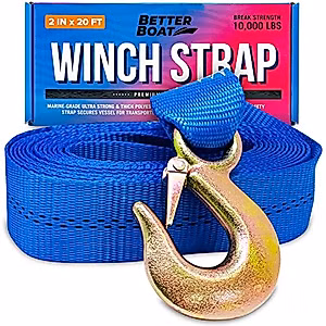 Boat Trailer Winch Strap with Hook Bow Boat Winch Strap Replacement for Hand Crank Trailer Heavy Duty Boat Hook Boat Winch Strap with Hook Towing Boat Trailer Straps Other Trailers 10000Lbs 2" x 20'