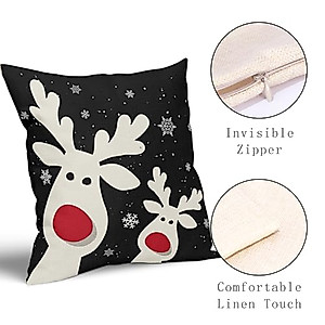 aportt Deer Christmas Pillow Covers 20X20 Inch Winter Black Snowflake Reindeer Decorative Pillow Cases Merry Christmas Holiday Square Throw Pillows Set of 2 Home Decor for Sofa Couch Bedroom Outdoor