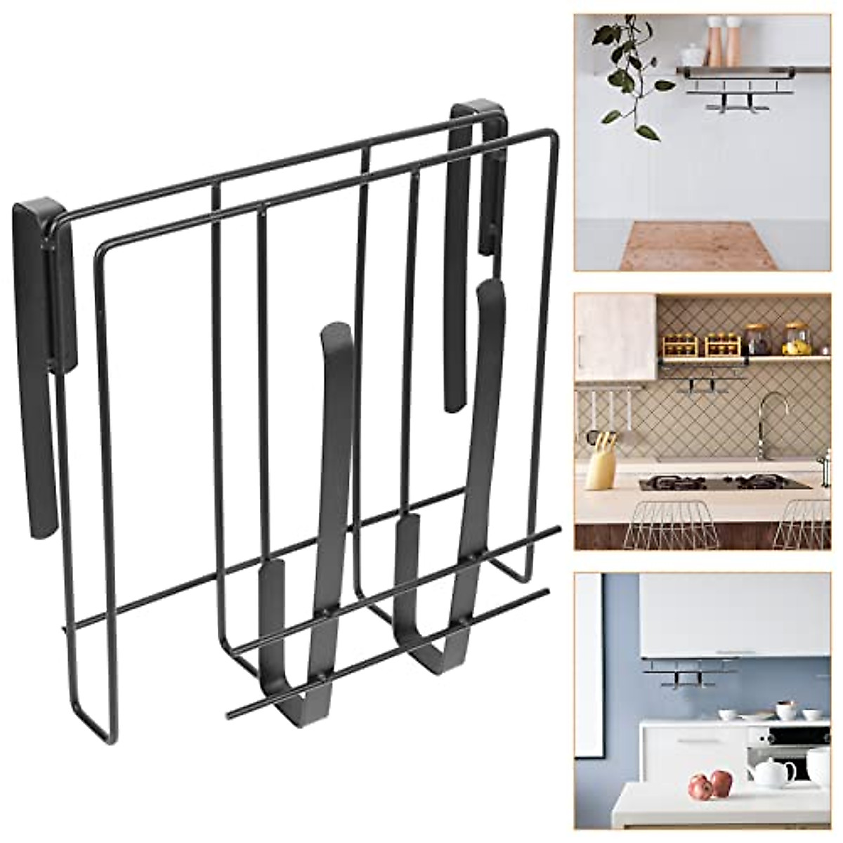 Luxshiny Under Cabinet Cutting Board Rack Stainless Steel Pot Lid Chopping Board Hanging Rack Pan Cover Holder Kitchen Storage Shelf Cabinet Organizer for Kitchen Black