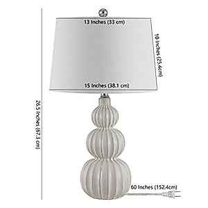 Safavieh Lighting Collection Corina White Triple Gourd Ceramic 26-inch Bedroom Living Room Home Office Desk Nightstand Table Lamp (LED Bulb Included)