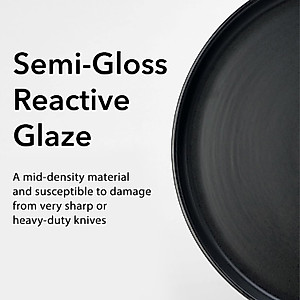 ARORA SKUGGA Round Stoneware 16pc Double Bowl Dinnerware Set for 4, Dinner Plates, Side Plates, Cereal Bowls, Pasta Bowls - Matte Black (467586)