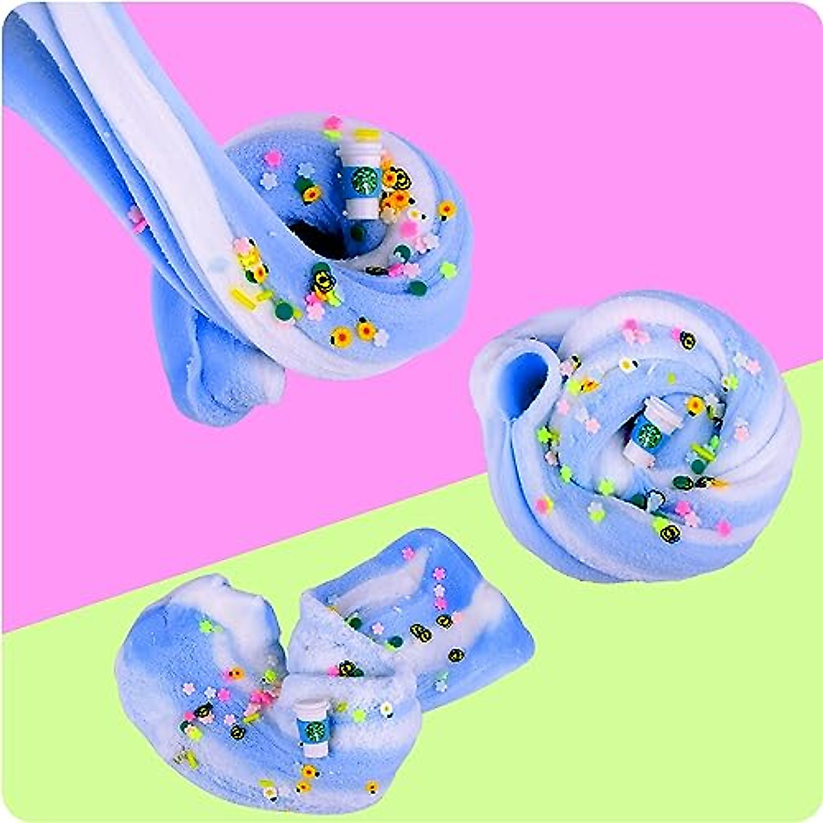 3 Pack Cloud Slime Kit, with Pink Peachs, Yellow Lemon and Blue Latte Cute Charms Cloud Slime, Educational Fidget Slime Toys for Kids, Birthday Gifts Party Favors for Girls Boys