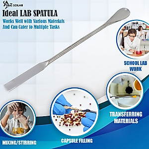 A2Z-DE001 Stainless Steel Double Ended Micro Lab Spatula Sampler, Square & Flat Spoon End, 7" Length